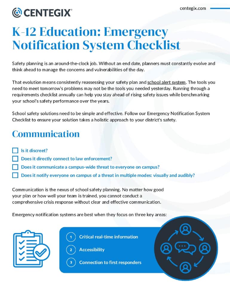 K-12 Education: Emergency Notification System Checklist | CENTEGIX eBook